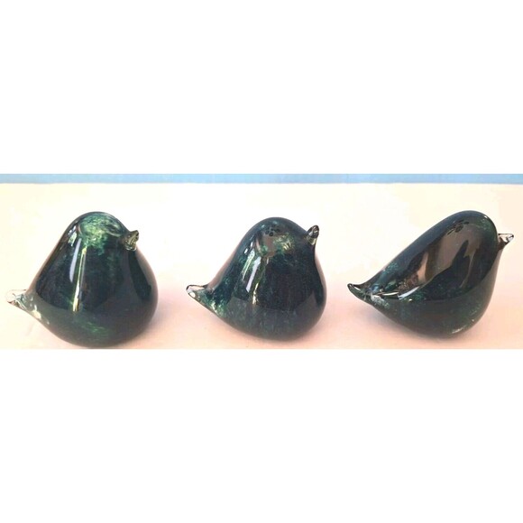 Unmarked | Accents | 3 Art Glass Birds Jade Green Color Small ...